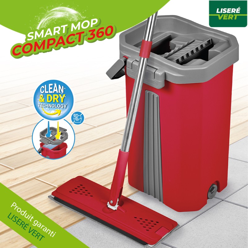 Balai serpillière Smart Mop COMPACT 360° avec seau essoreur + 2 lingettes