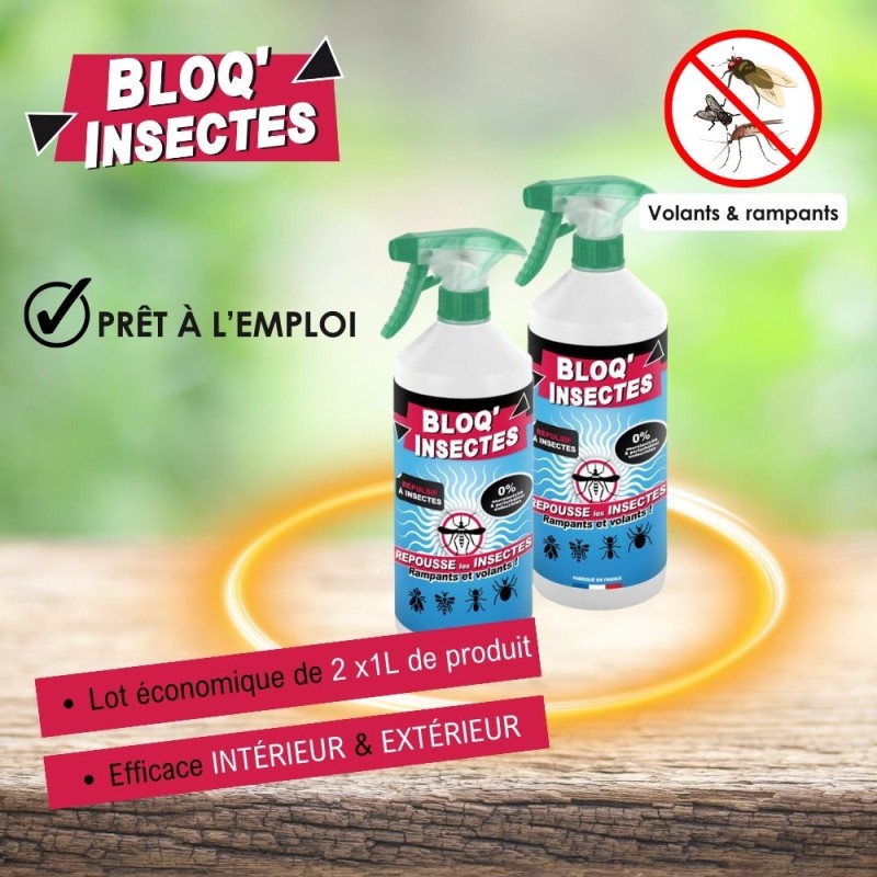 Lot 2L répulsif spray BLOQ'INSECTES - Anti insectes volants et rampants