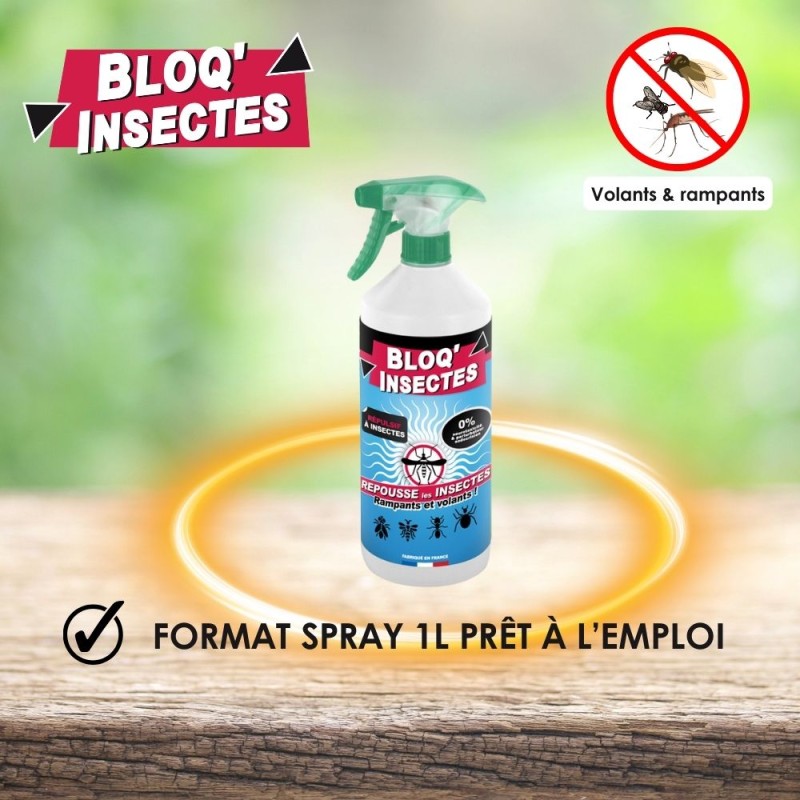 Répulsif spray BLOQ'INSECTES 1L - Anti insectes volants et rampants