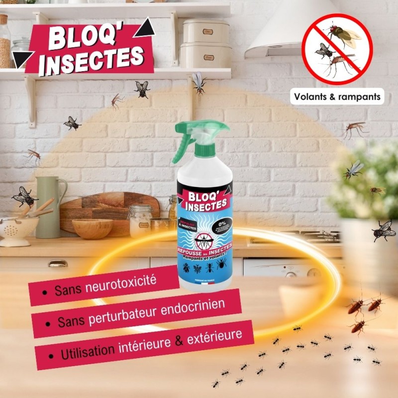 Répulsif spray BLOQ'INSECTES 1L - Anti insectes volants et rampants