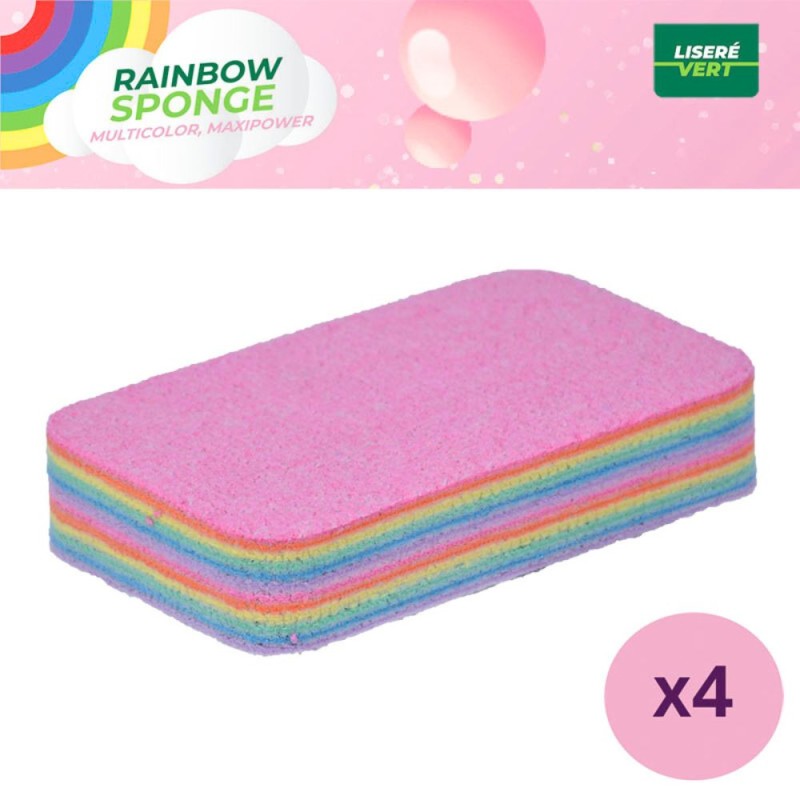 Lot x 4 éponges Rainbow Sponge® en microfibre absorbante multisurfaces